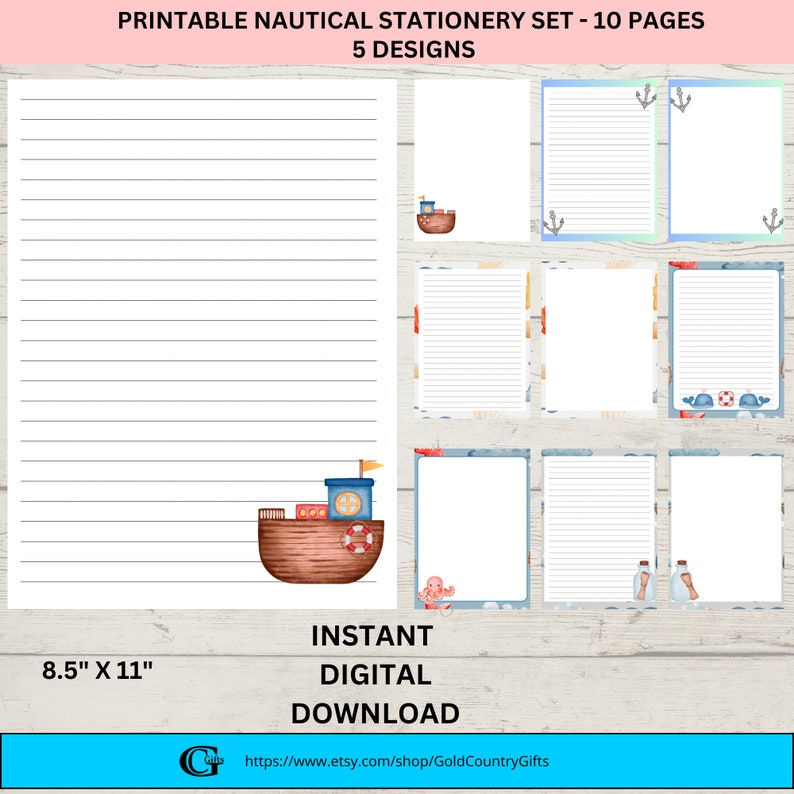 Nautical Stationery, Printable Nautical Stationery, Nautical Notepaper ...