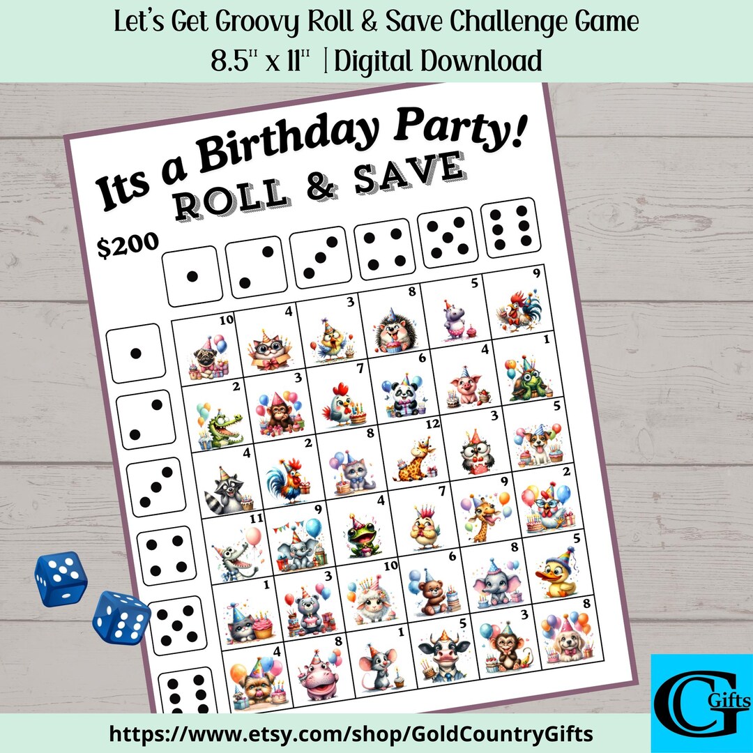 Printable Its a Birthday Party Roll the Dice Savings Challenge Game ...
