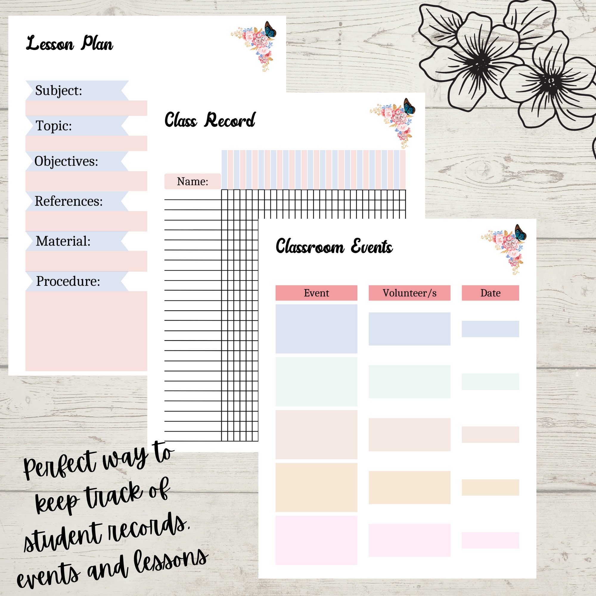 Printable Teacher Planner Scool Year Organizer, Daily and Weekly Agenda ...