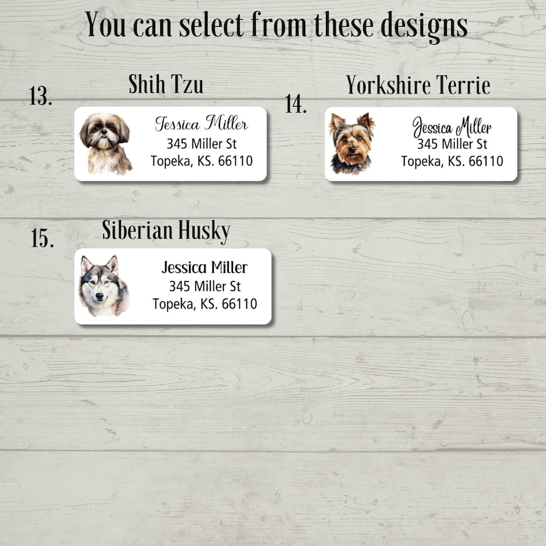 Dog Breed Return Address Labels, Custom Address Labels, Personalized ...