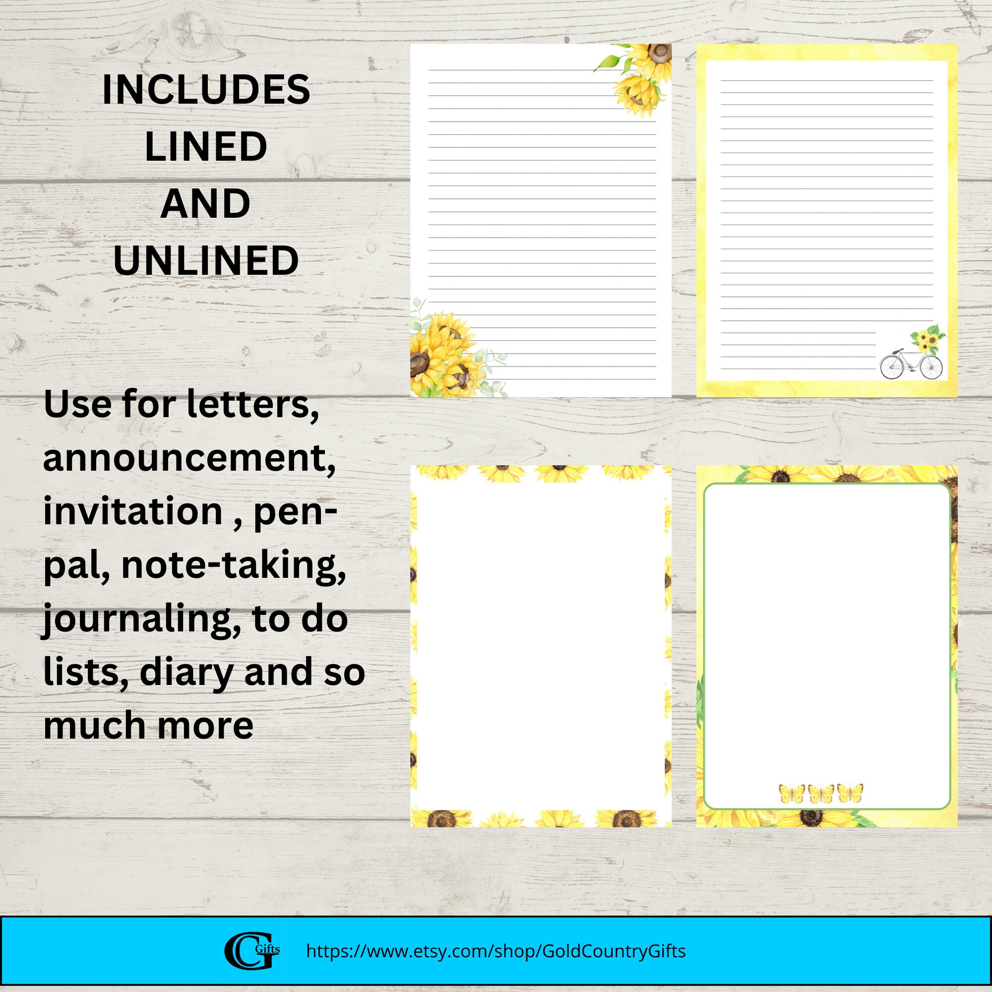 Sunflower Stationery, Printable Sunflower Stationery, Sunflower ...