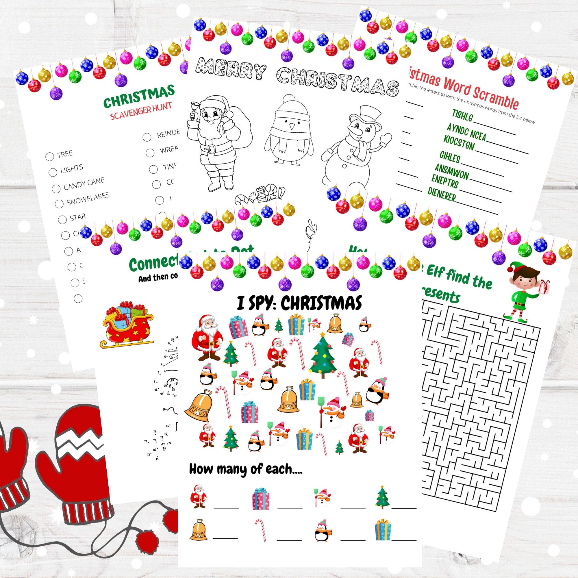 Printable Christmas Kid Activity Bundle Word Find Word Fill in I SPY ...