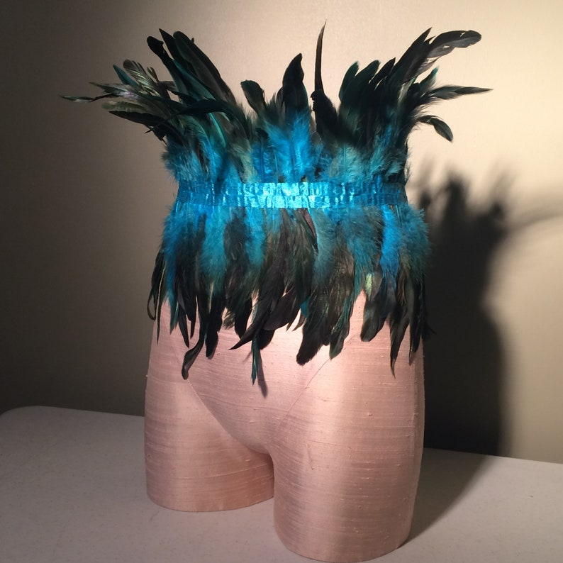 Blue / Teal Glistening Natural Feather Wrap Top Nature Fairy Shoulder ...
