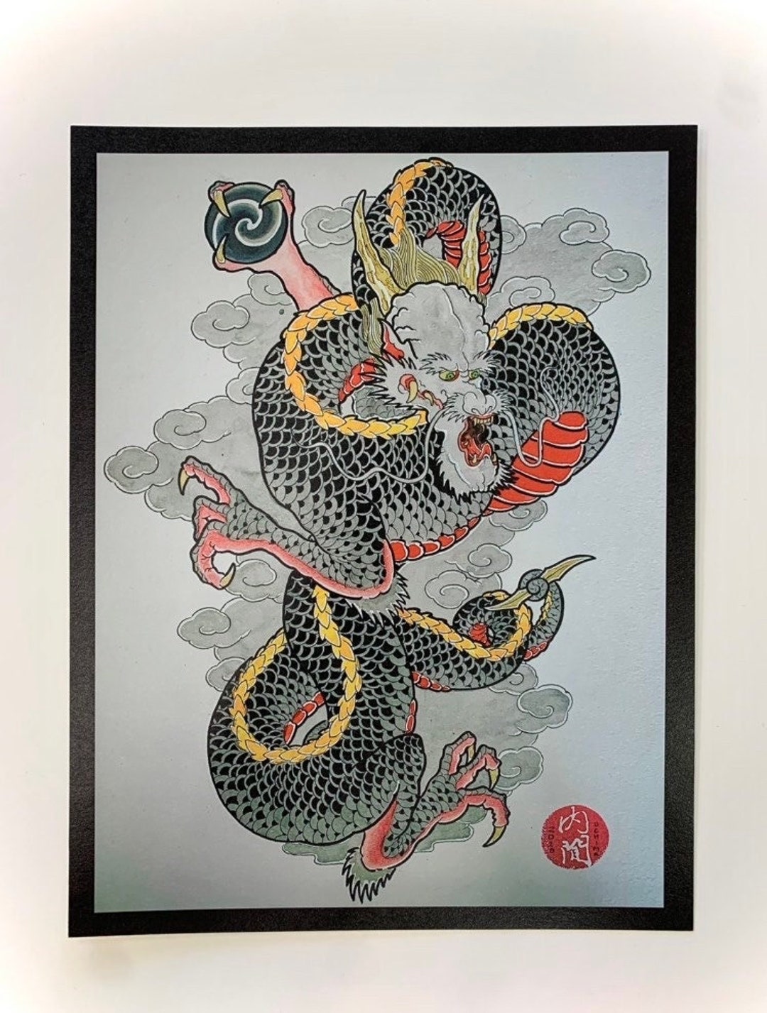 Tattoo Art Print of Japanese Dragon | Japan Art Yokai Ryu Mythology - Etsy