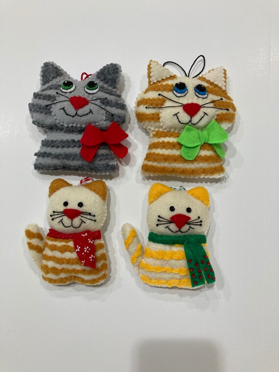 Felt Striped Cat Ornaments Gray Striped Yellow Striped | Etsy