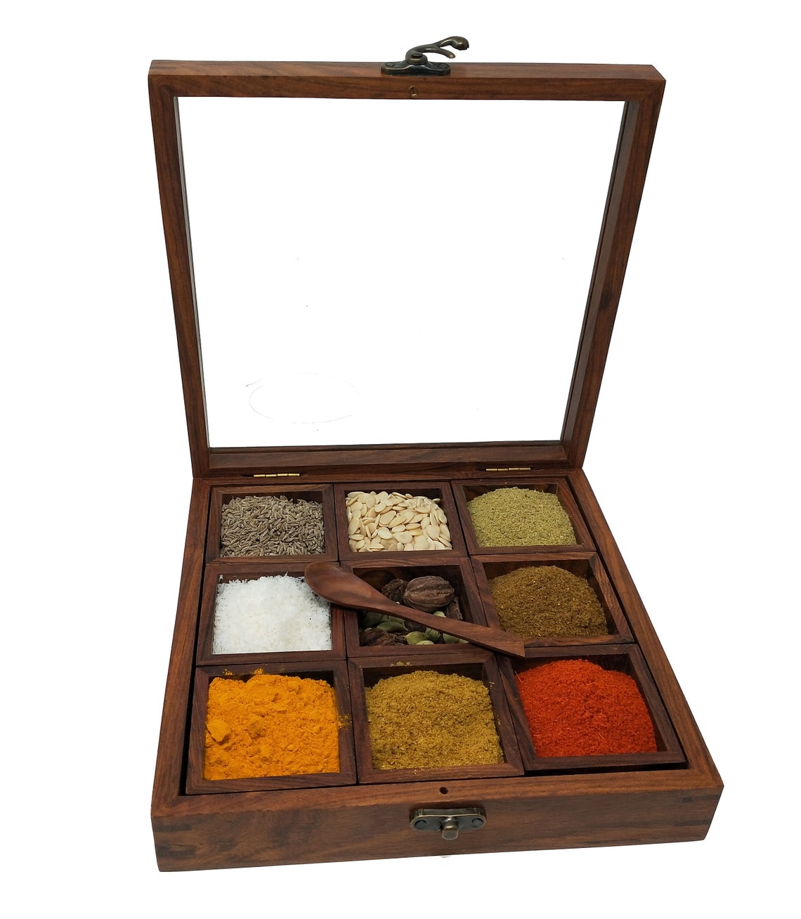 Wooden 9 Containers Multipurpose Utility Spice Box With Spoon | Etsy