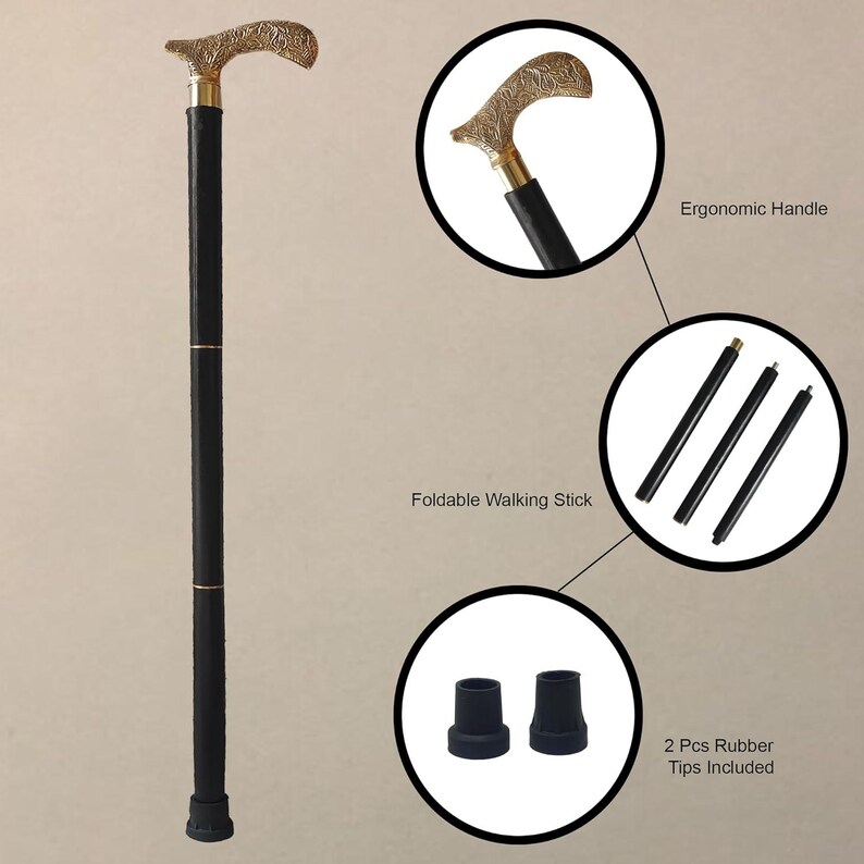 Handmade Wooden Walking Cane: Brass Handle, Natural Rosewood - Etsy