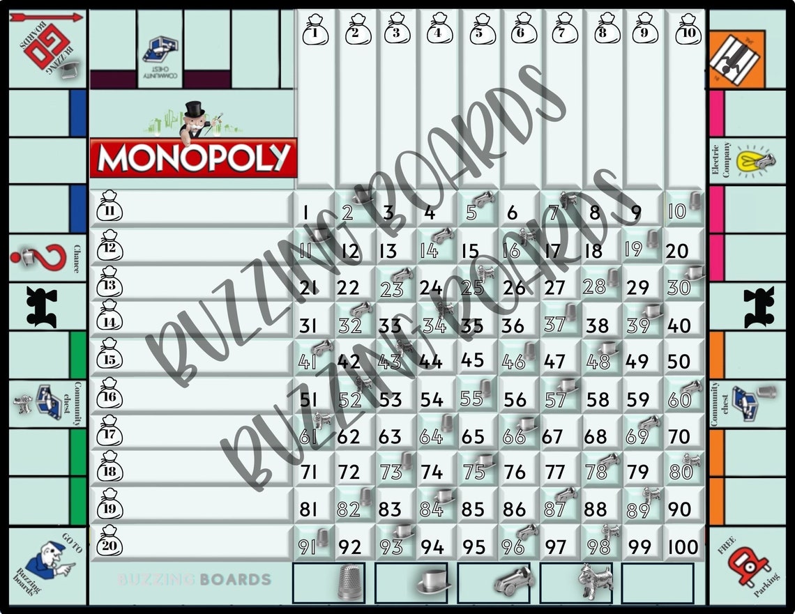 Monopoly 10x10 Grid, Bingo Board, 20 Players, 1 PDF File, 8.5 X 11 ...