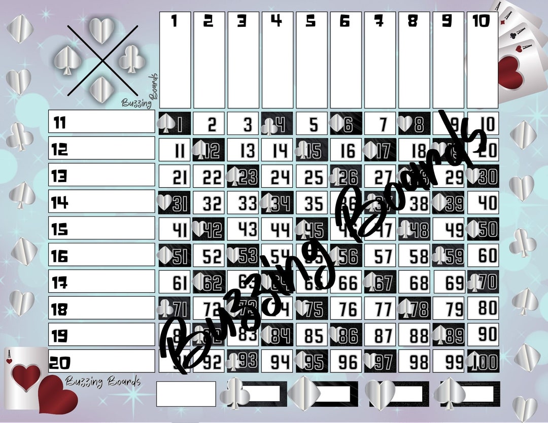Spades Bingo Board, 10x10 Grid, 20 Players, 1 PDF File, 11 X 8.5 Inches ...