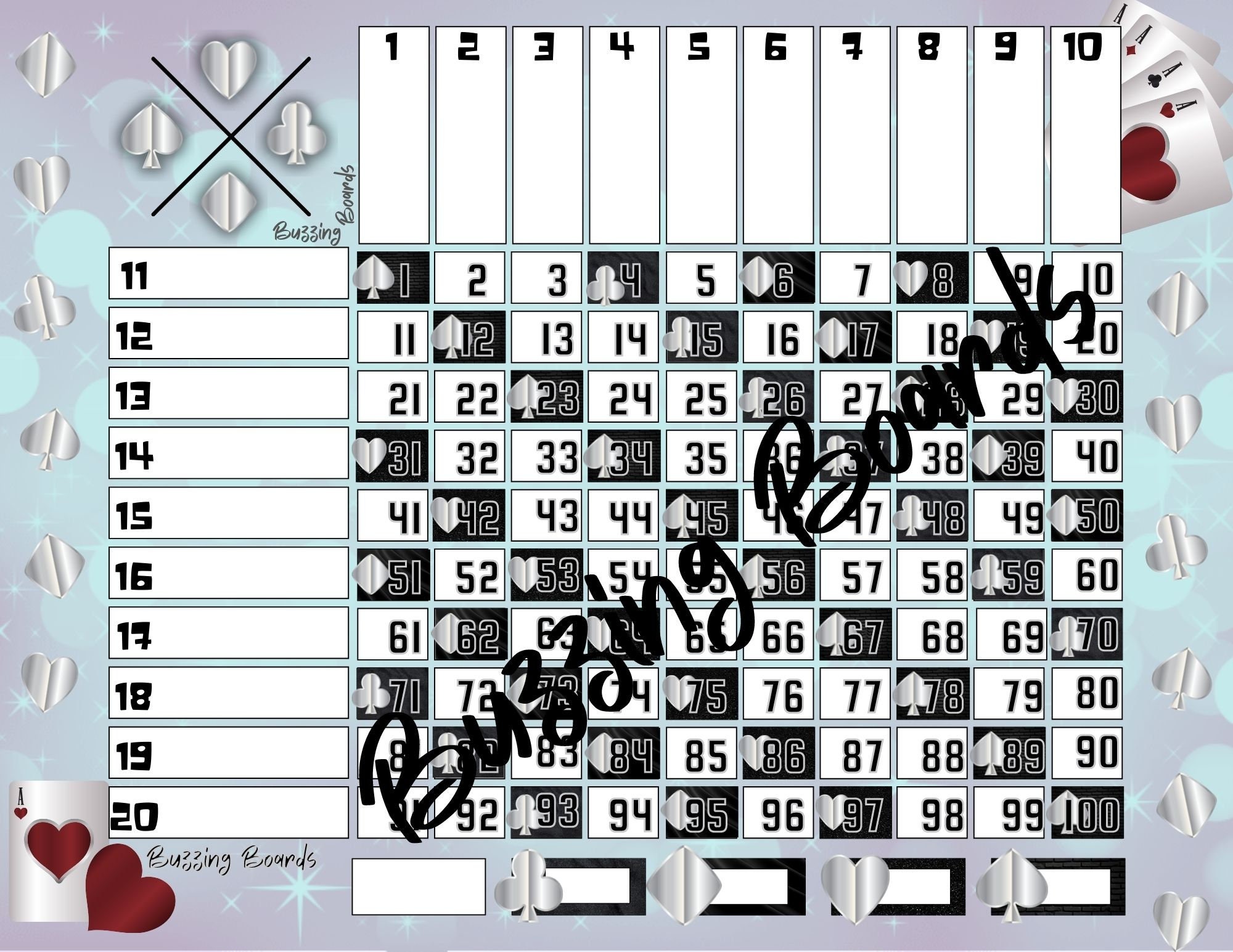 Spades Bingo Board, 10x10 Grid, 20 Players, 1 PDF File, 11 X 8.5 Inches ...