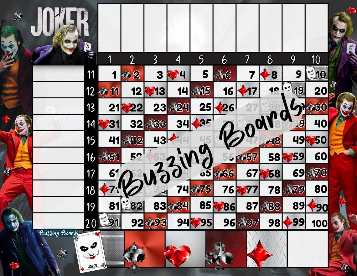 Joker Bingo Board, 10x10, Grid, 20 Players, 100 Ball, 2 PDF Files ...