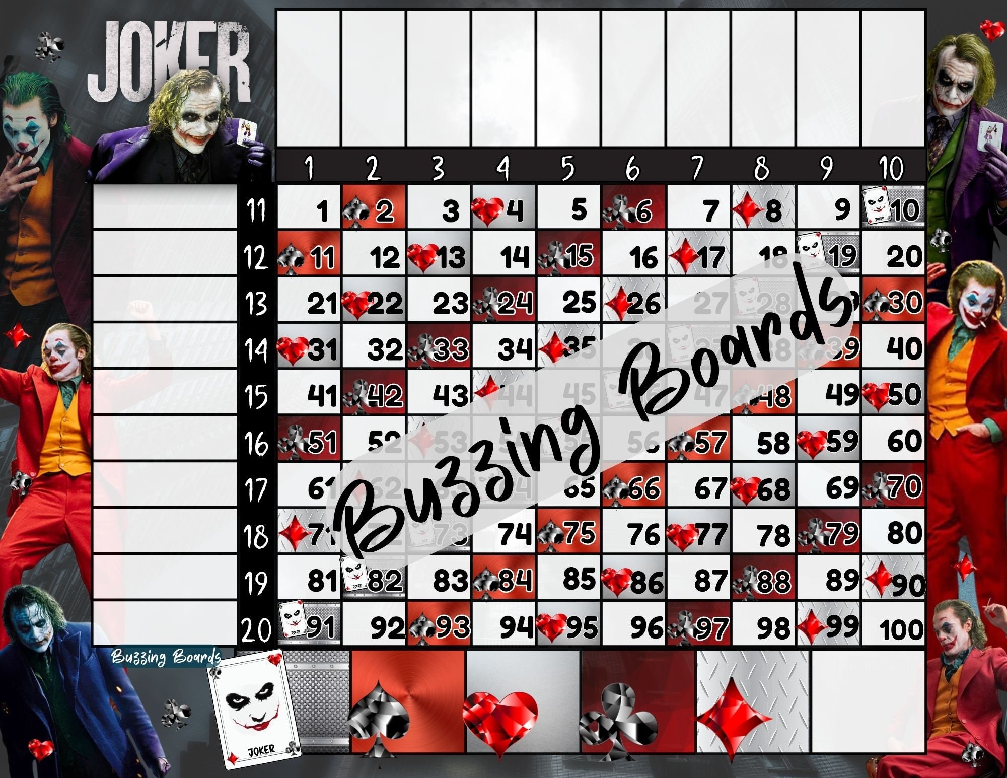Joker Bingo Board, 10x10, Grid, 20 Players, 100 Ball, 2 PDF Files ...