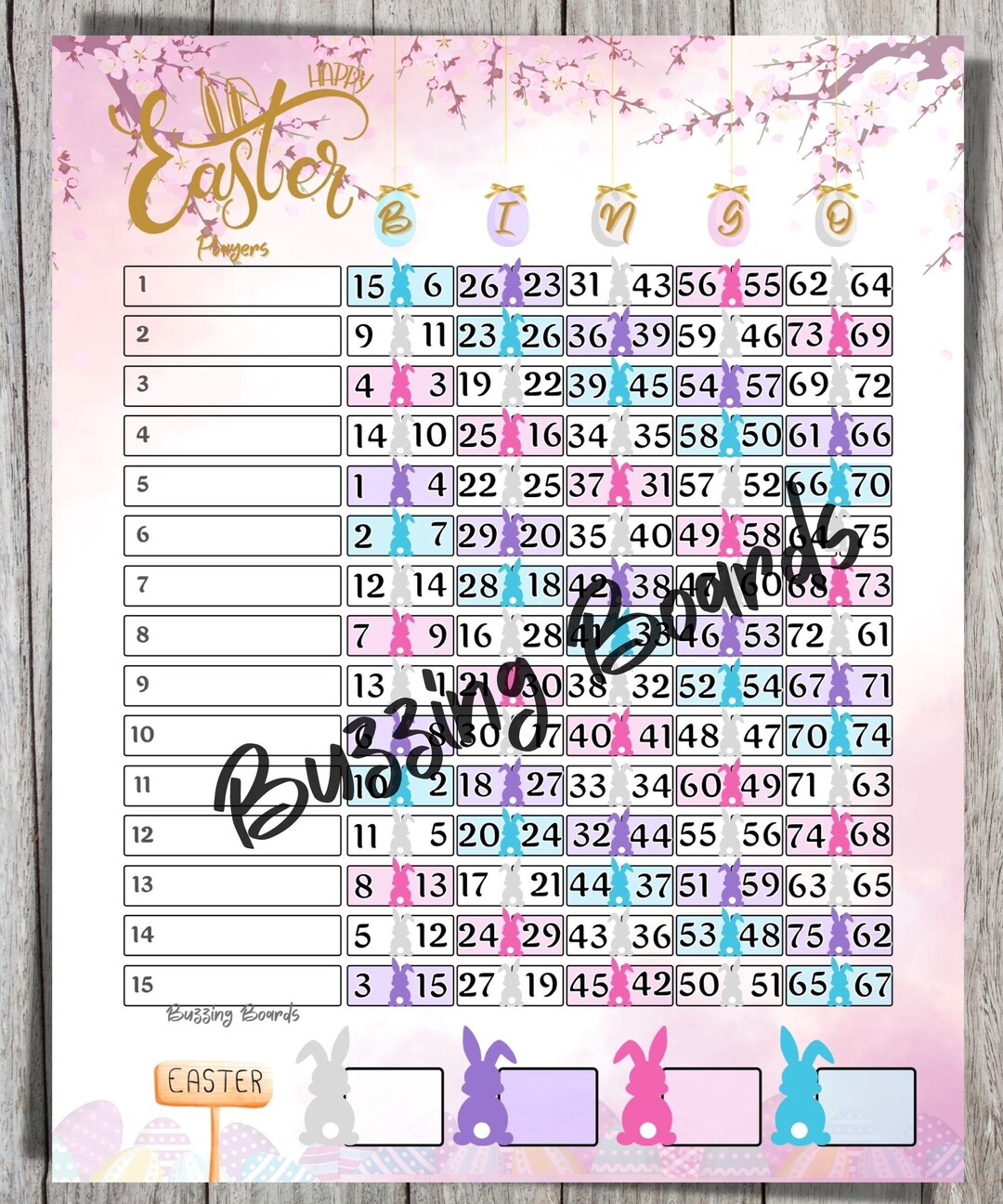 Easter Bunnies Double Bingo Board,15 Player, 75 Ball, 1 PDF File, 8.5 X ...