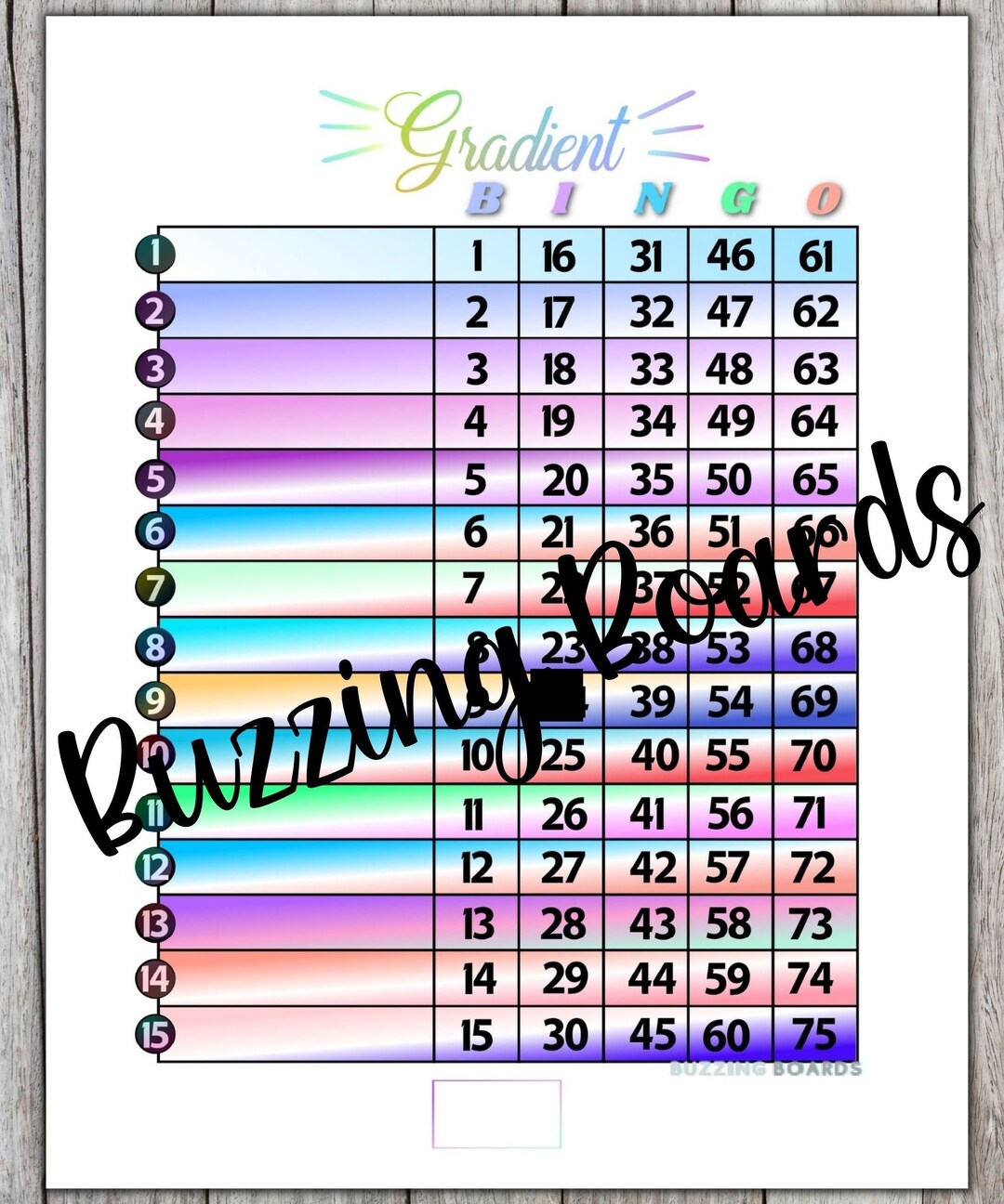 Gradient Bingo Board, 2 Pdf's (straight and Mixed) , 8.5 X 11 Inches ...