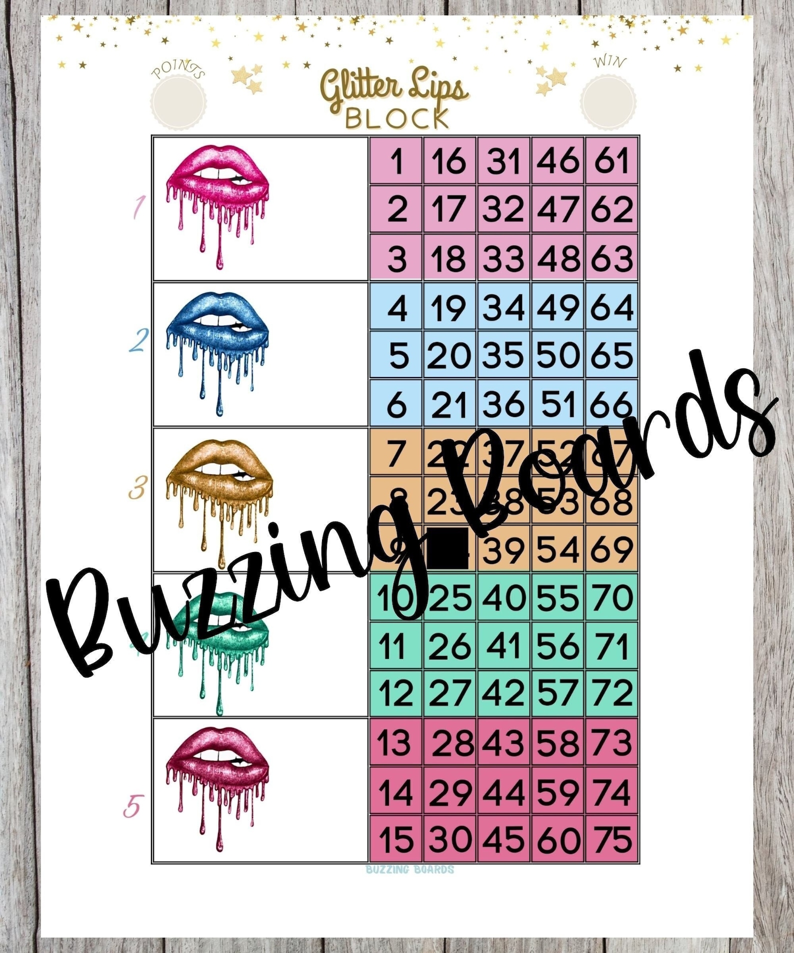 Glitter Lips Block Party Bingo Boards, 5 Players (straight and Mixed ...