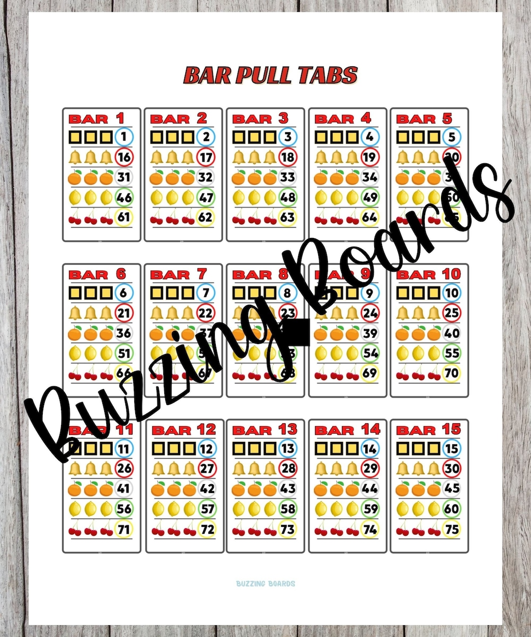 Bar Pull Tab Bingo Board, 15 Players (straight and Mixed) 2 PDF Files ...