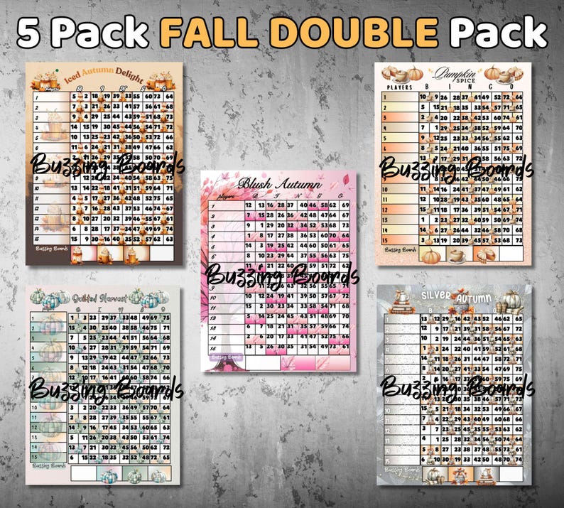 Five Fall Bingo Board Bundle - Double (1-75 Balls) 5 Pdfs (double ...