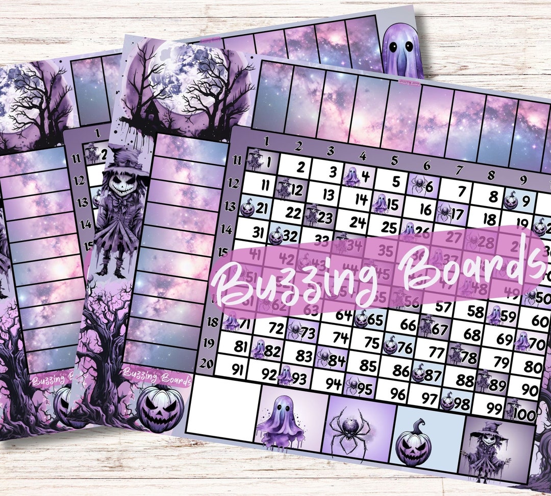 Spooky Purple Bingo Board Grid, 10x10 Grid, 20 Players, 2 PDF Files ...