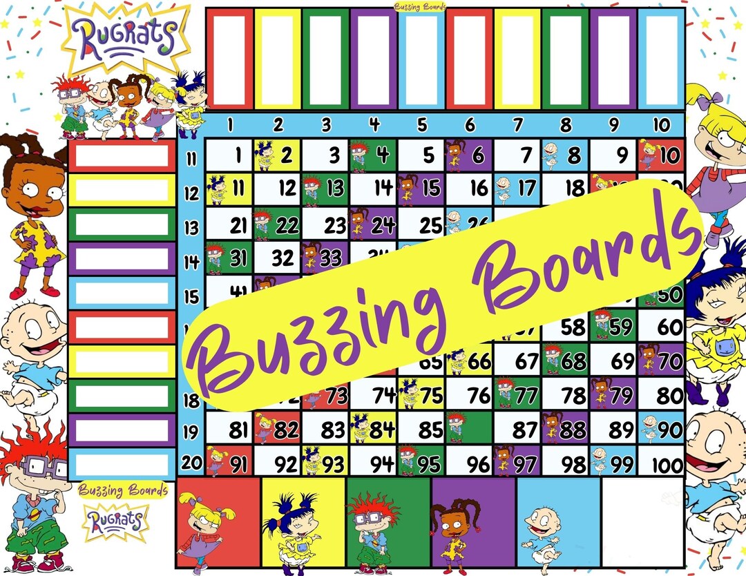 Rugrat Bingo Grid, 10x10 Grid, 20 Players, 2 PDF Files (straight and ...