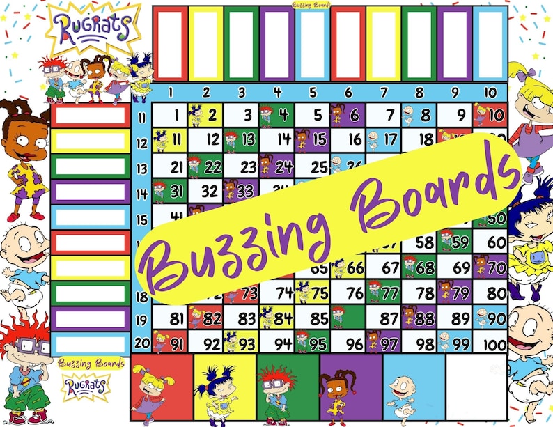 Rugrat Bingo Grid, 10x10 Grid, 20 Players, 2 PDF Files (straight and ...
