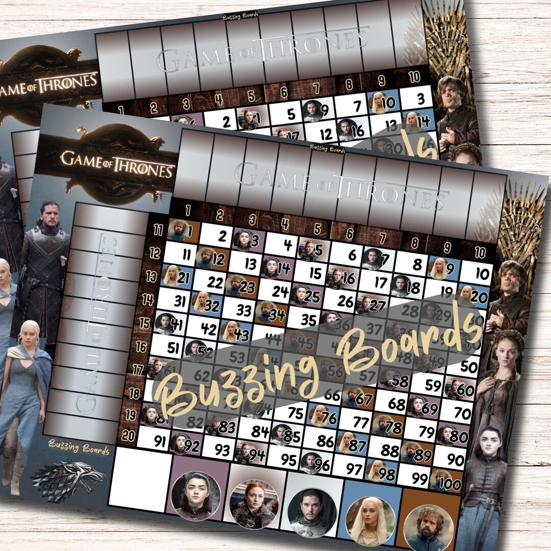 Game Ofthrone Bingo Board, 10x10 Grid, 20 Players, 2 PDF Files ...