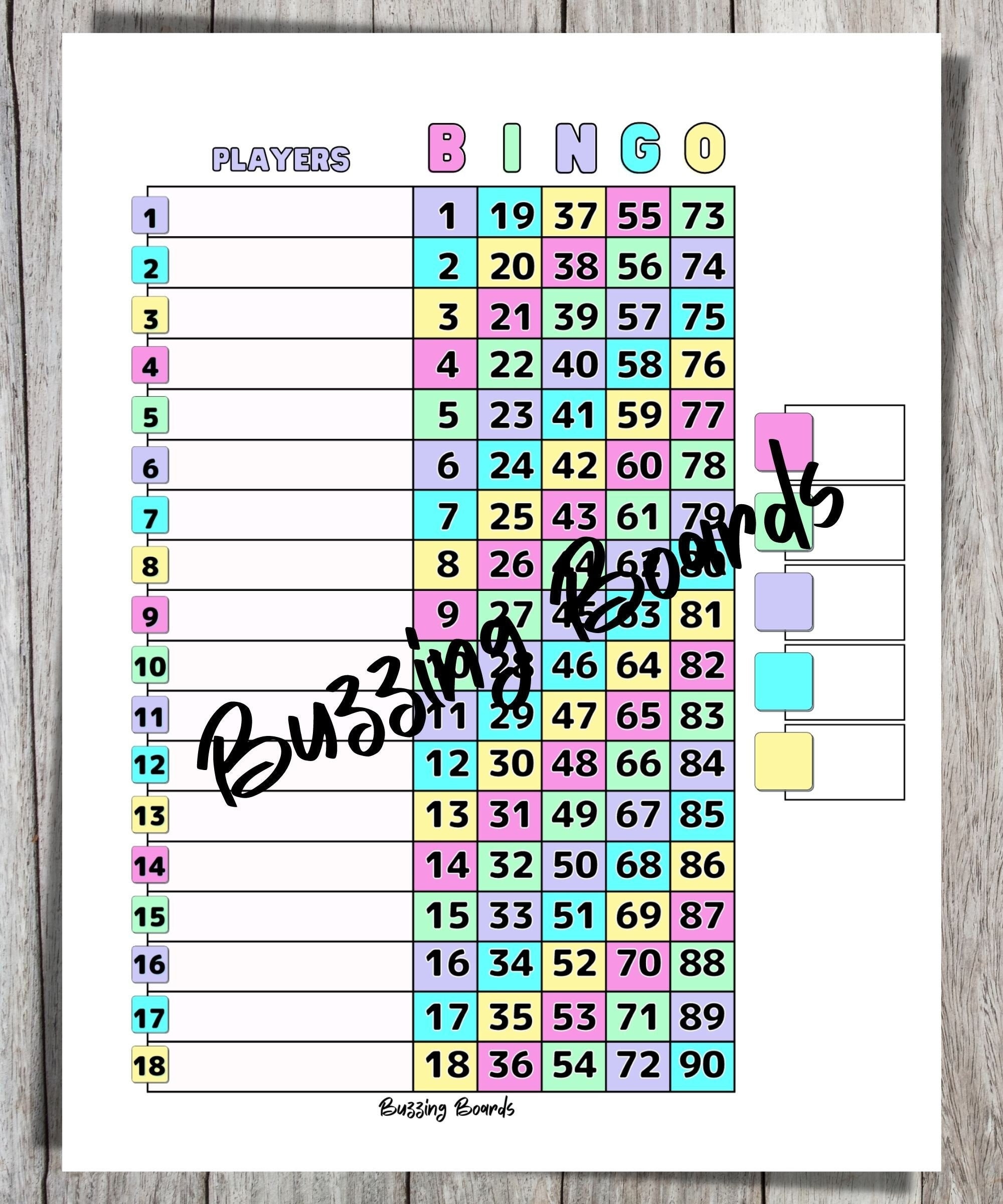 Rainbow 18 Player Bingo Board - 18 Lines (1-90 Balls) 2 Pdfs (1 ...