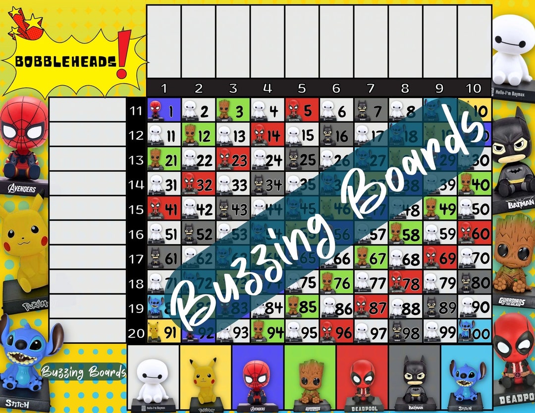 Bobbleheads Bingo Board, 10x10, 20 Players, 100 Ball, 2 PDF Files ...