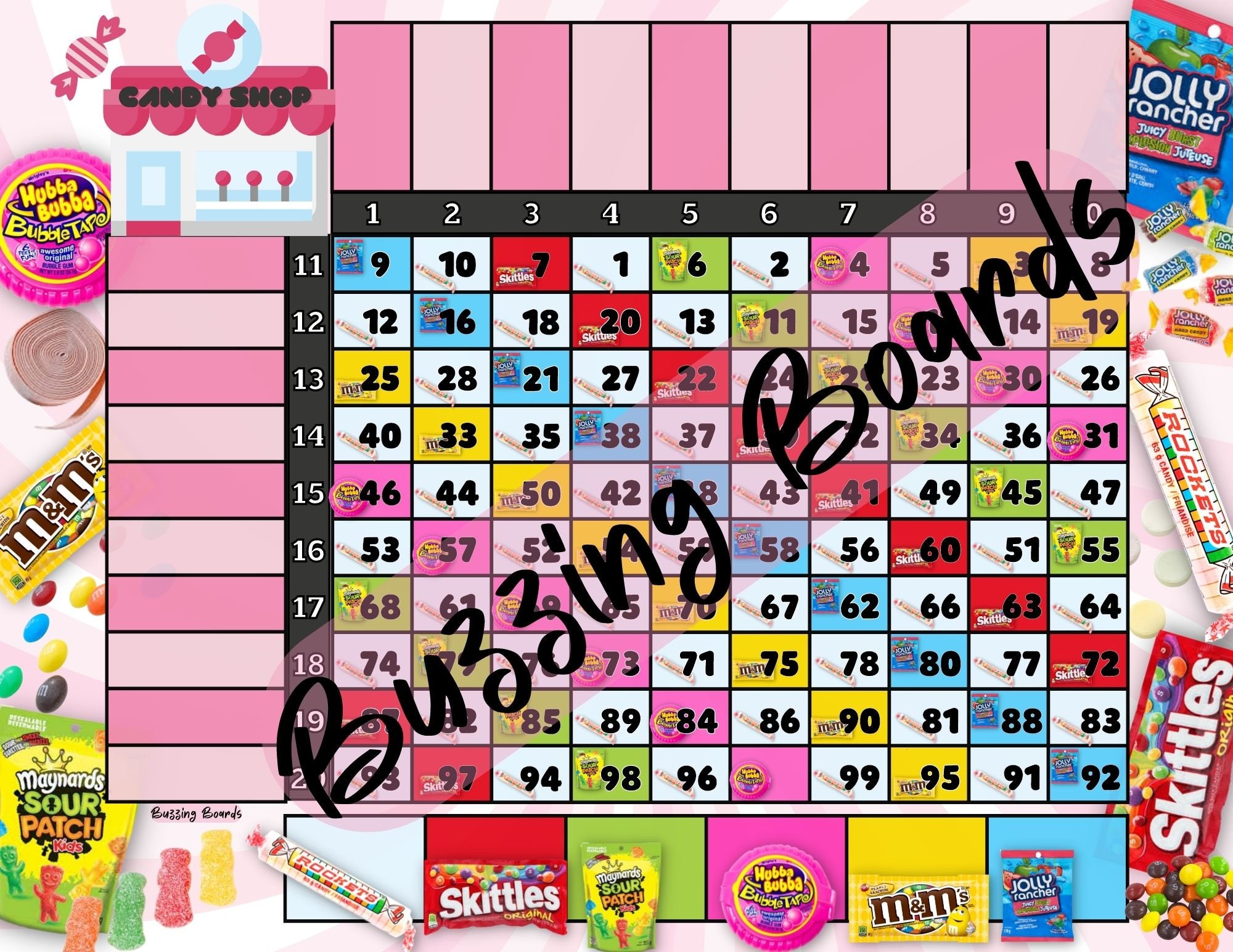 Candy Shop Bingo Board, 10x10 Grid, 20 Players, 2 PDF Files (straight ...