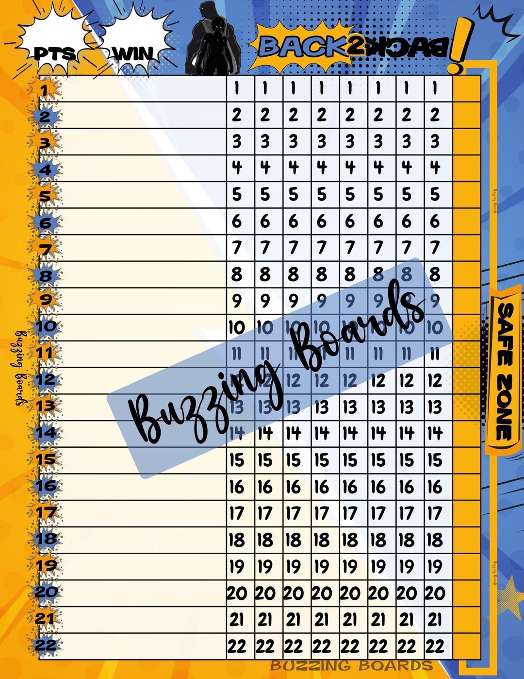 Back to Back Comic Style Bingo Board - 22lines (22 Players) 1 PDF, 8.5 ...