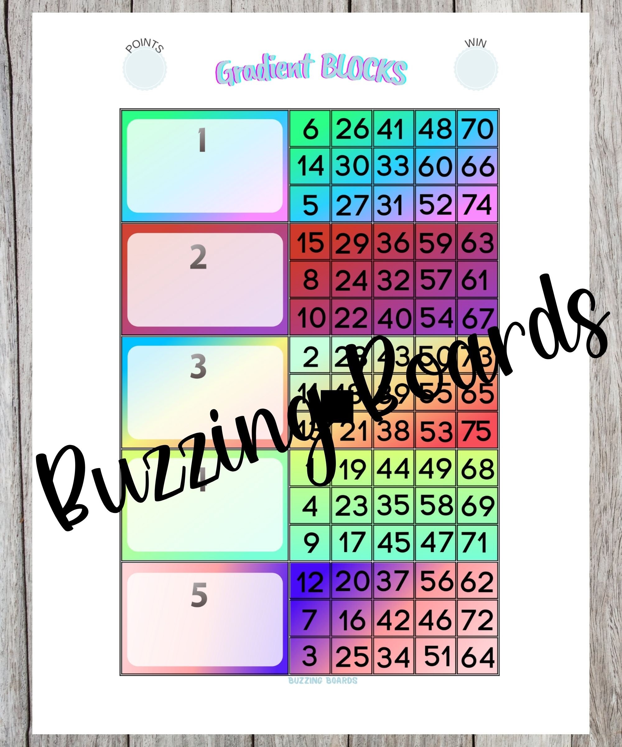 Gradient Blocks, Block Party Bingo Boards, 5 Player (straight and Mixed ...