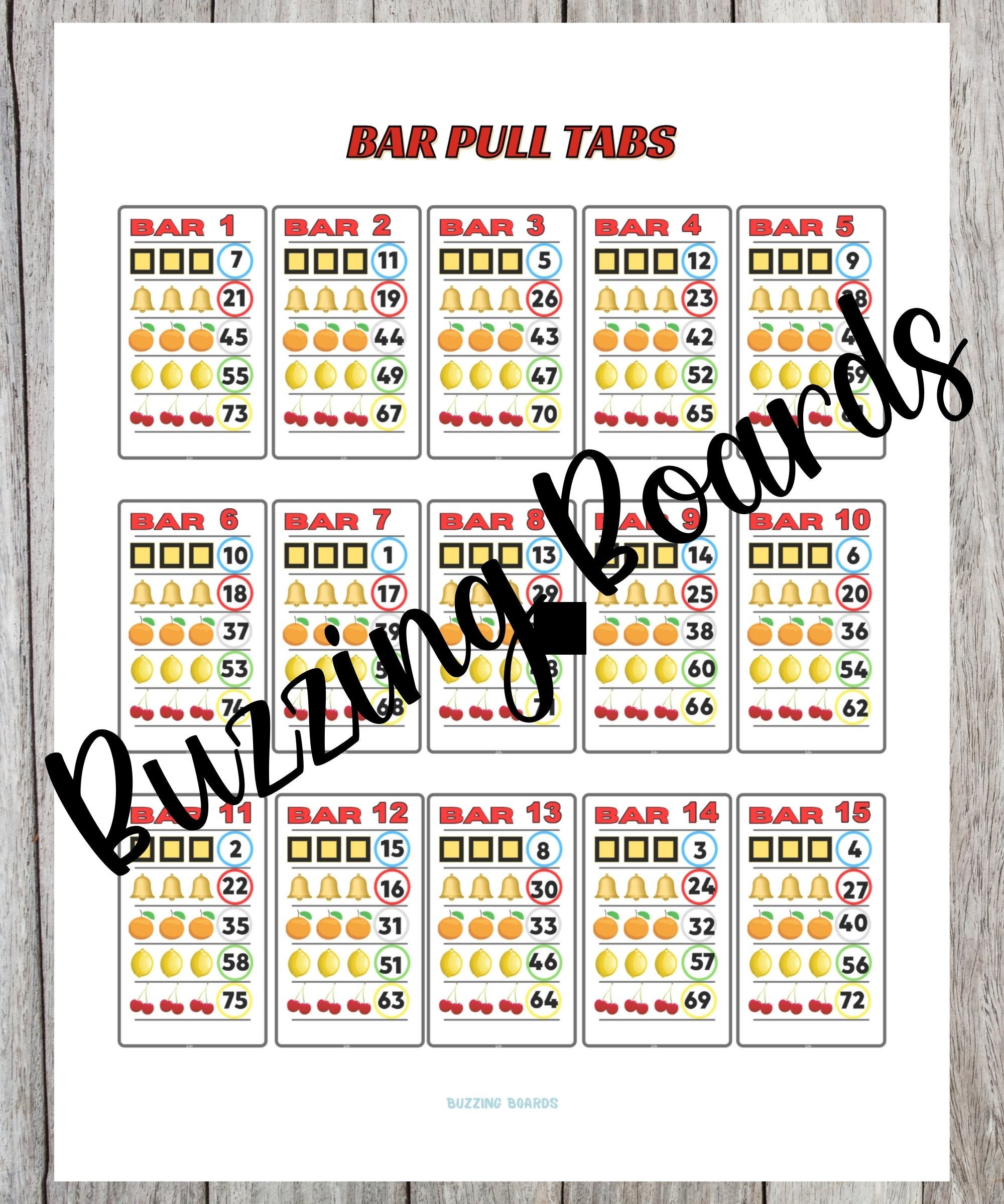 Bar Pull Tab Bingo Board, 15 Players (straight and Mixed) 2 PDF Files ...