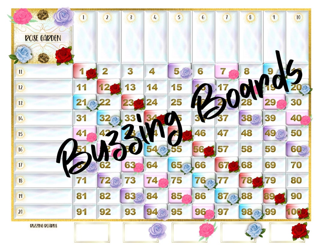Rose Garden 10x10 Grid, Bingo Board, 20 Players, 1 PDF File, 11 X 8.5 ...