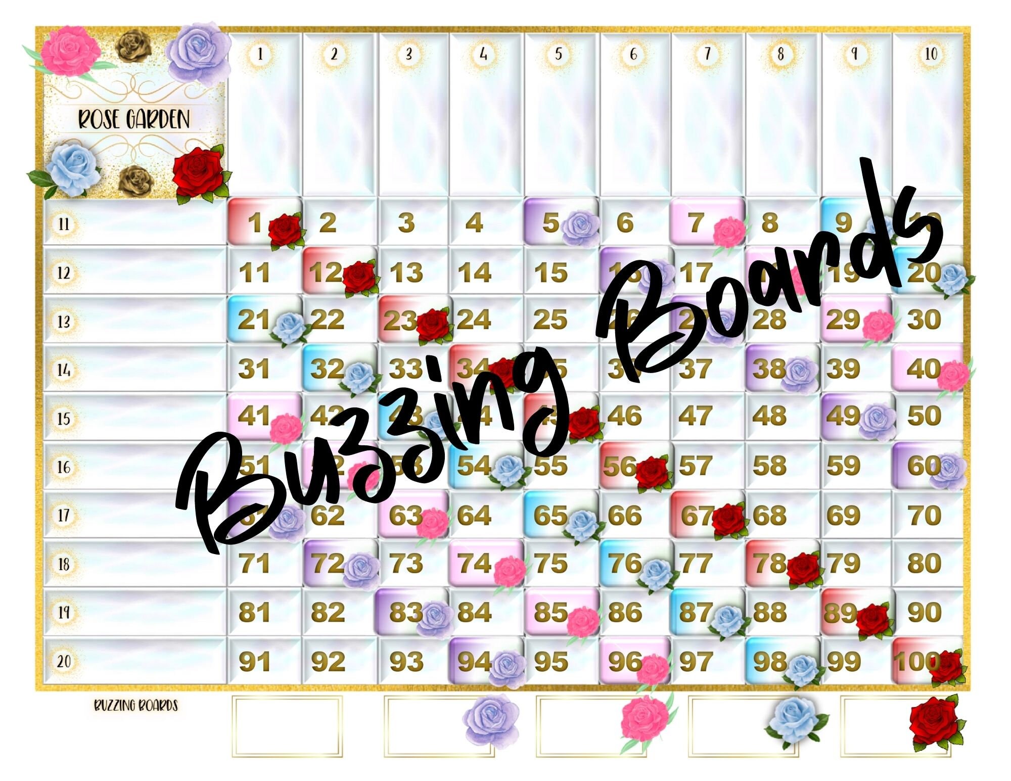 Rose Garden 10x10 Grid, Bingo Board, 20 Players, 1 PDF File, 11 X 8.5 ...