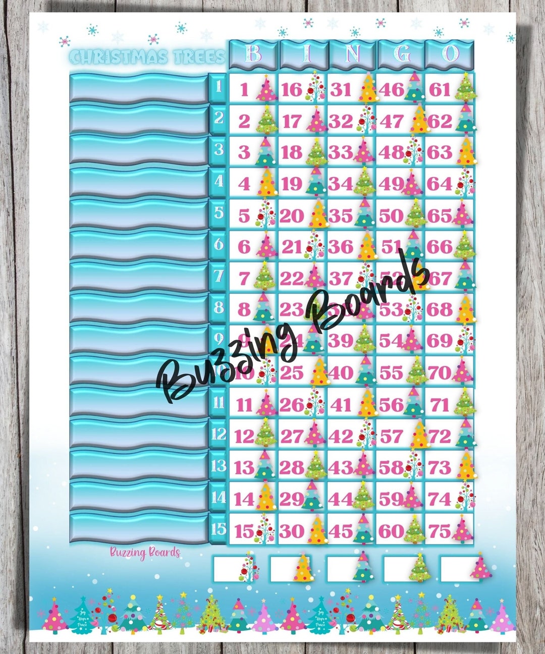 Pretty Christmas Trees Bingo Board, 2 Pdf's (straight and Mixed) , 8.5 ...