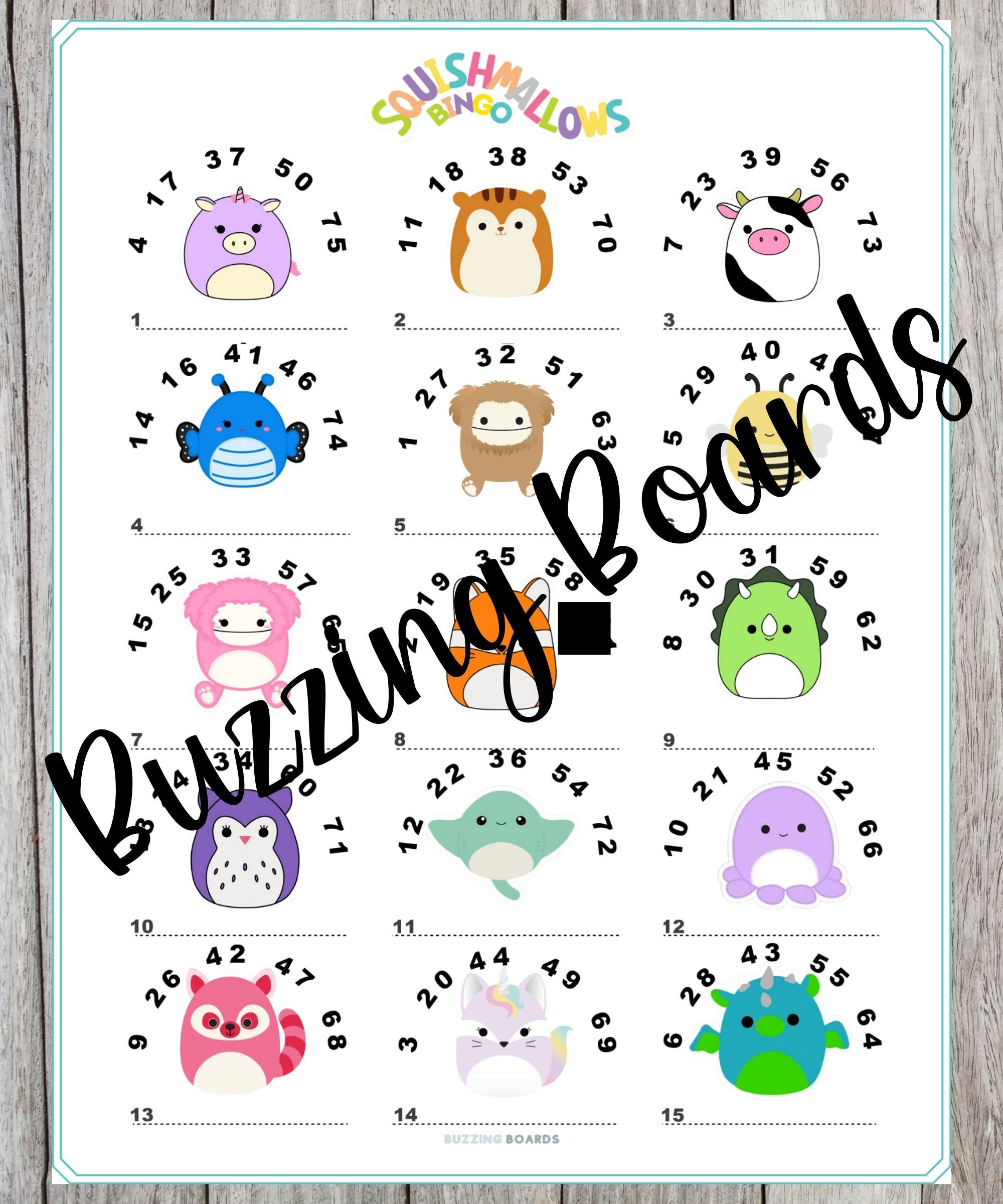 Squishmallows Bingo Boards - 15 Lines, 2 PDF Files (straight and Mixed ...