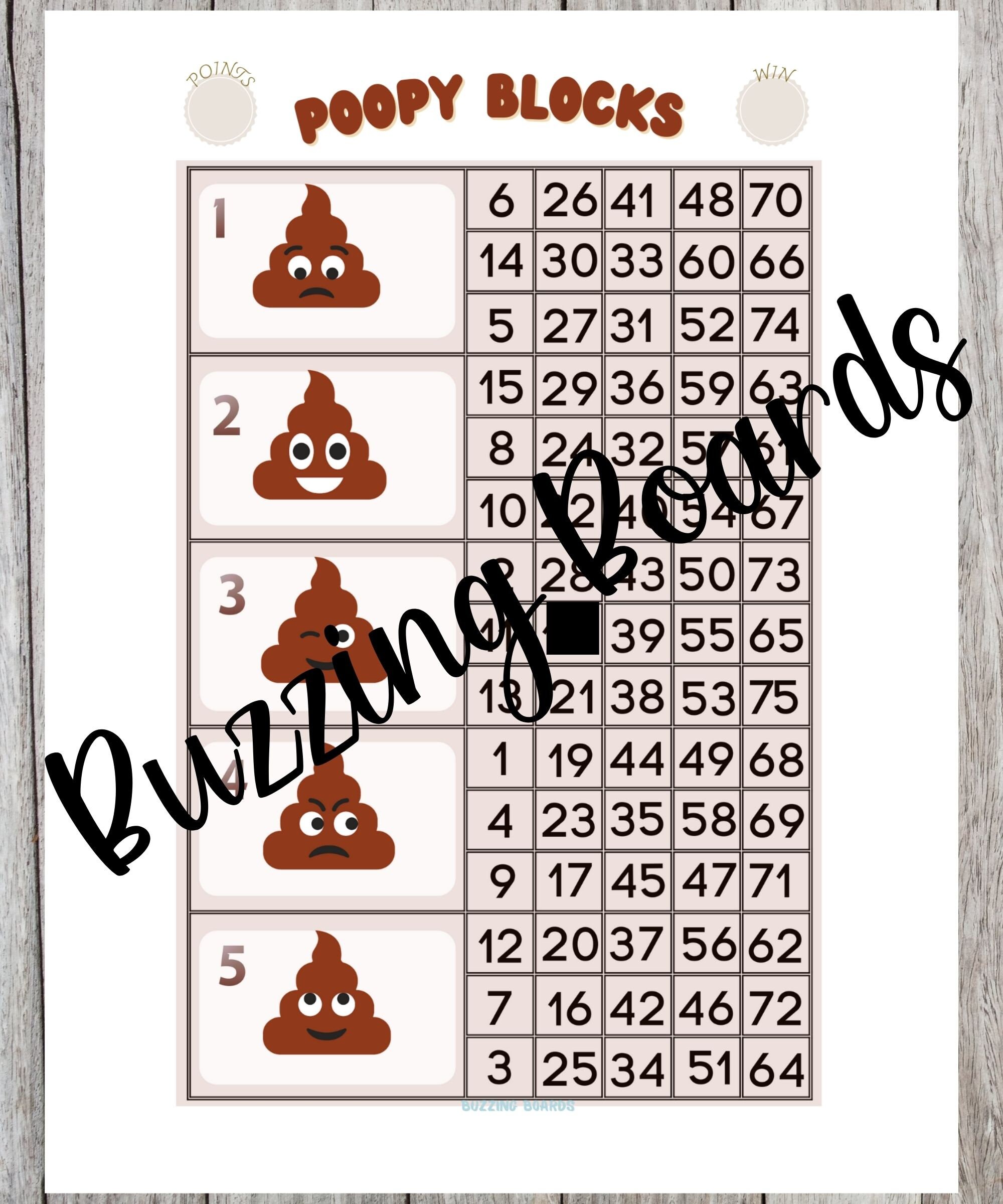 Poo Blocks, Block Party Bingo Boards, 5 Player (straight and Mixed) PDF ...