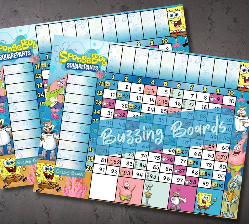 Spongebobgrid Bingo Board, 10x10 Grid, 20 Players, 2 PDF Files ...