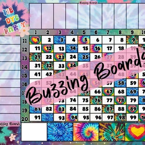 Tie Dye Bingo Board Grid, 10x10 Grid, 20 Players, 2 PDF Files straight ...