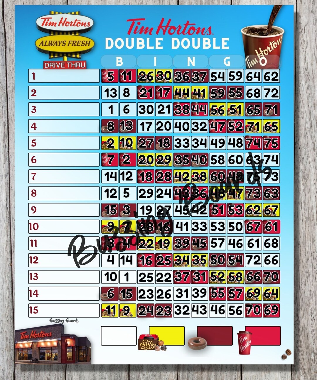 Timmies Double Double Bingo Board,15 Player, 75 Ball, 2 PDF File, 8.5 X ...