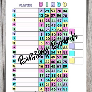 Rainbow 18 Player Bingo Board - 18 Lines (1-90 Balls) 2 Pdfs (1 ...