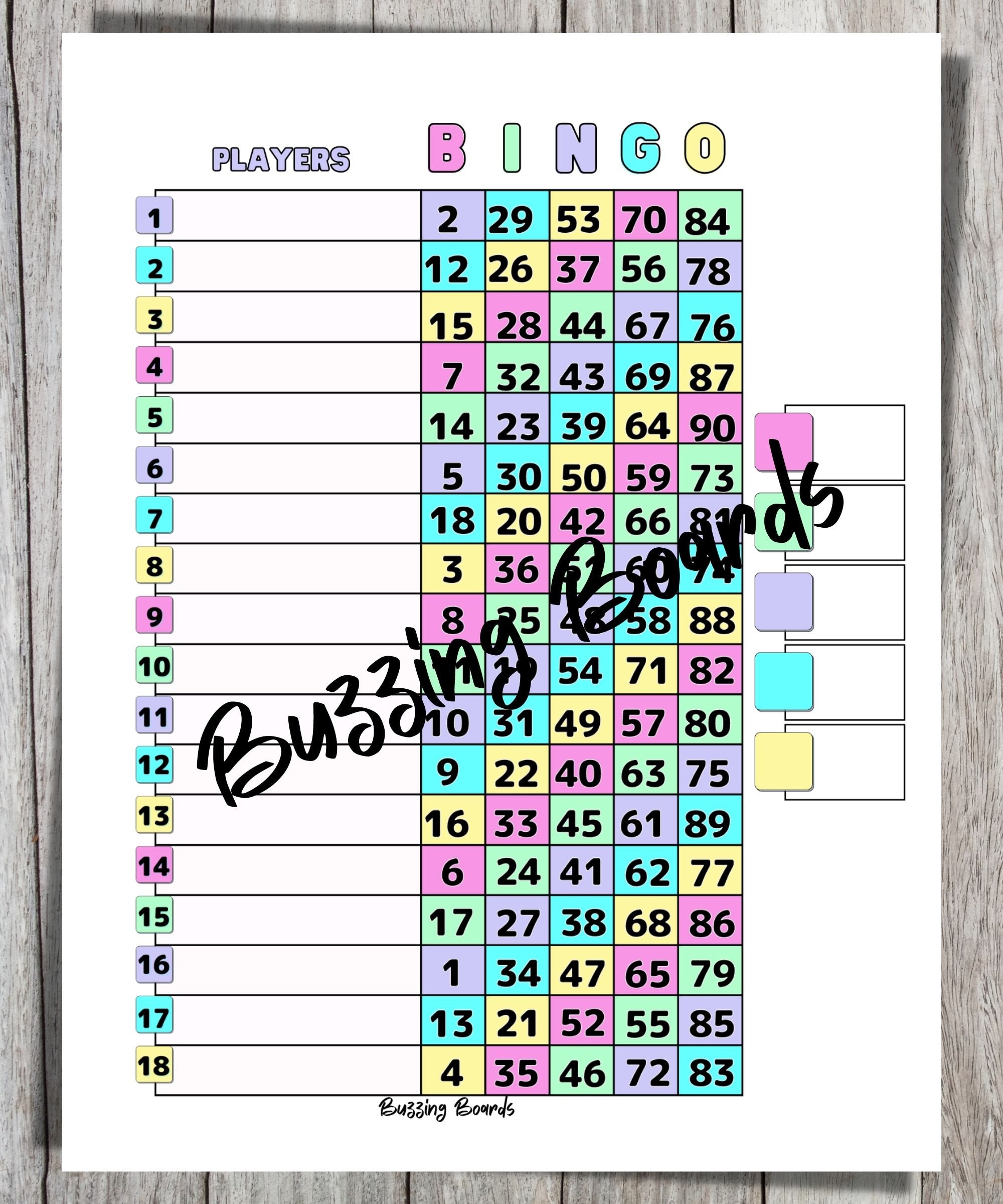 Rainbow 18 Player Bingo Board - 18 Lines (1-90 Balls) 2 Pdfs (1 ...