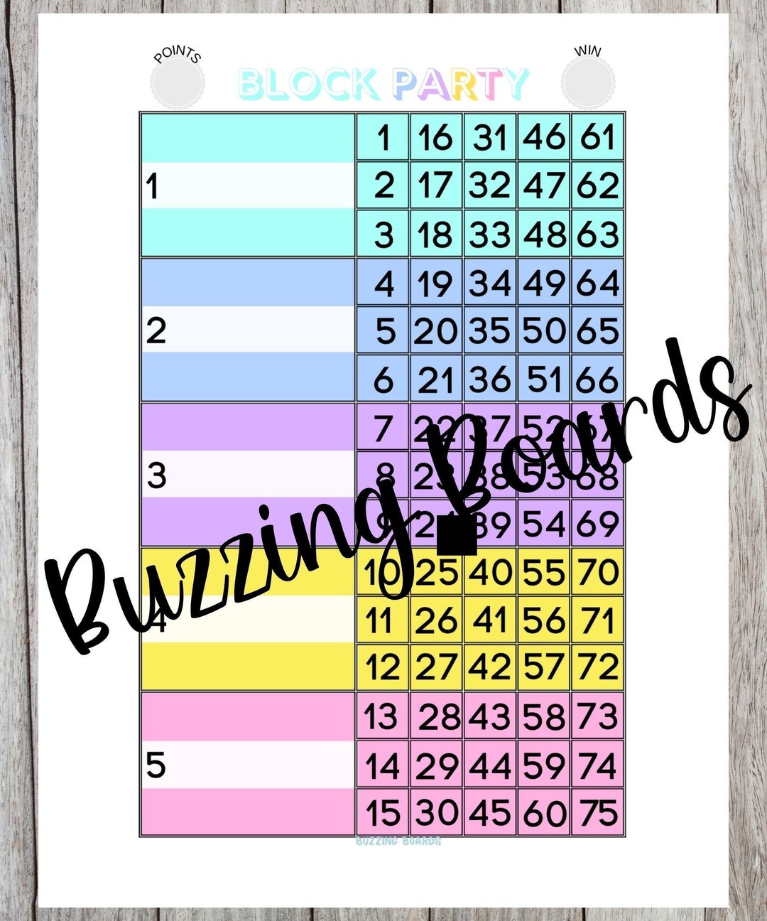 Block Party Bingo Boards, 5 Player (straight and Mixed) PDF File, 8.5 X ...