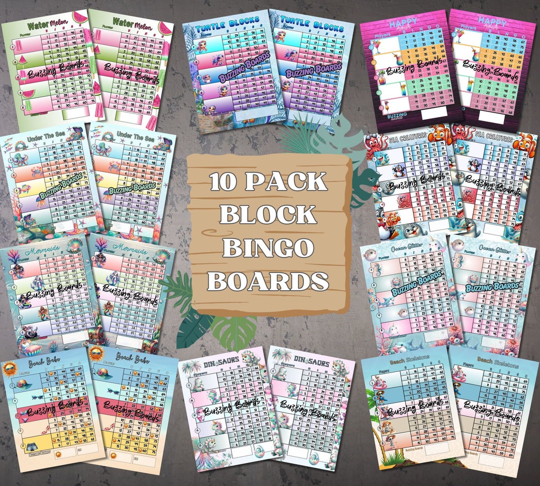 10 Pack Block Party Bingo Boards, 5 Player (straight and Mixed) PDF ...