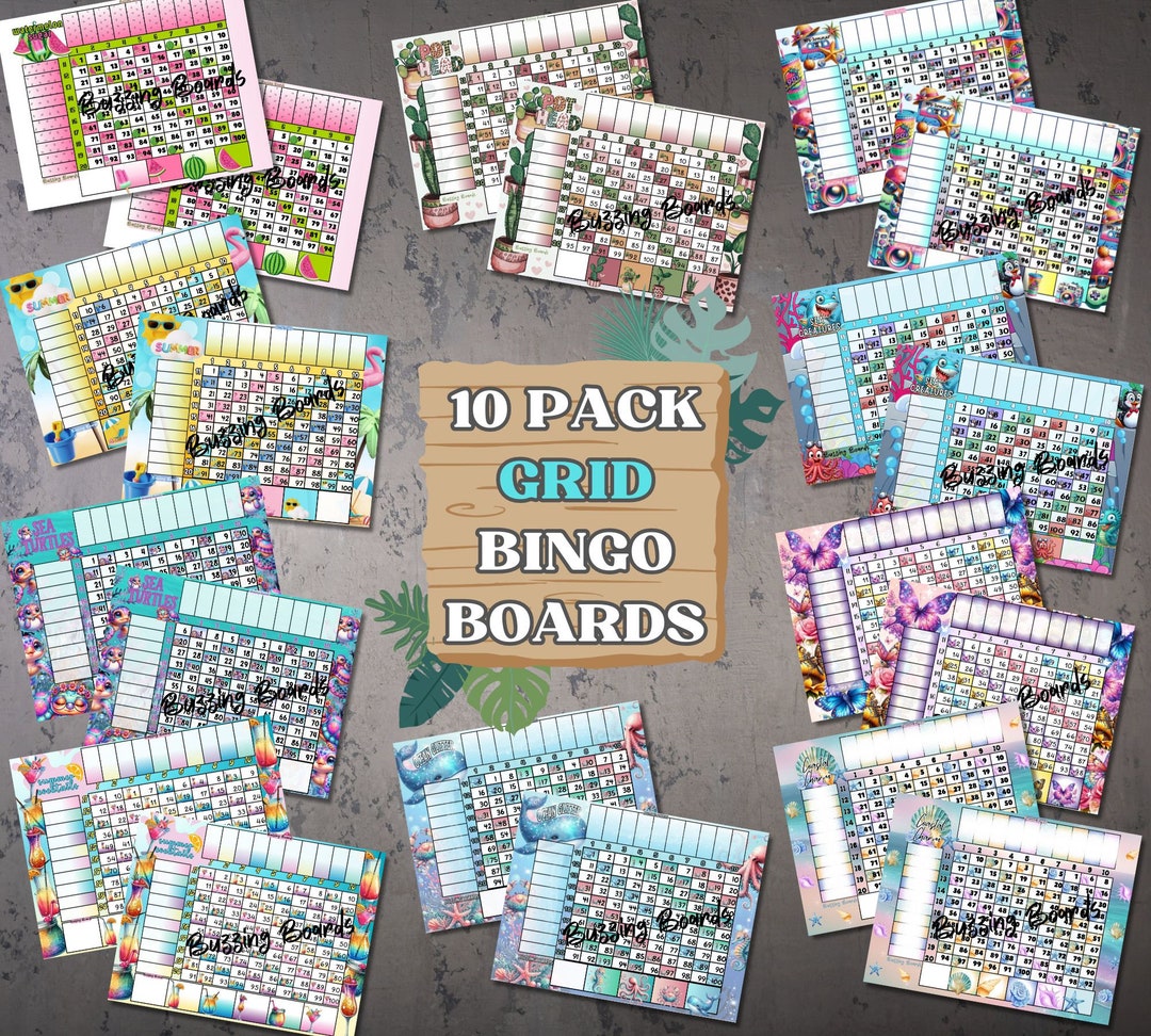 Ten Pack GRID Bingo Boards, 20 Players (straight and Mixed) PDF File, 8 ...