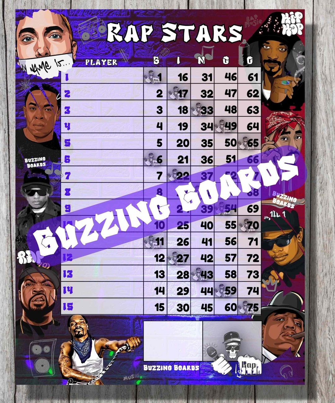 Rap Stars Bingo Boards 2 Pdf's (straight and Mixed) , 8.5 X 11 Inches, 15 Lines, 1 to 75 Balls ...