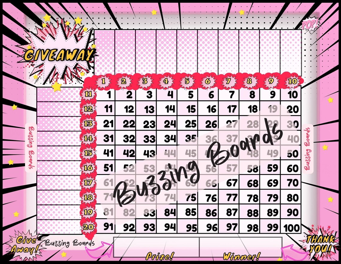 Give Away Bingo Grid, Bingo Board, 10x10 Grid, 20 Players, 2 PDF Files ...