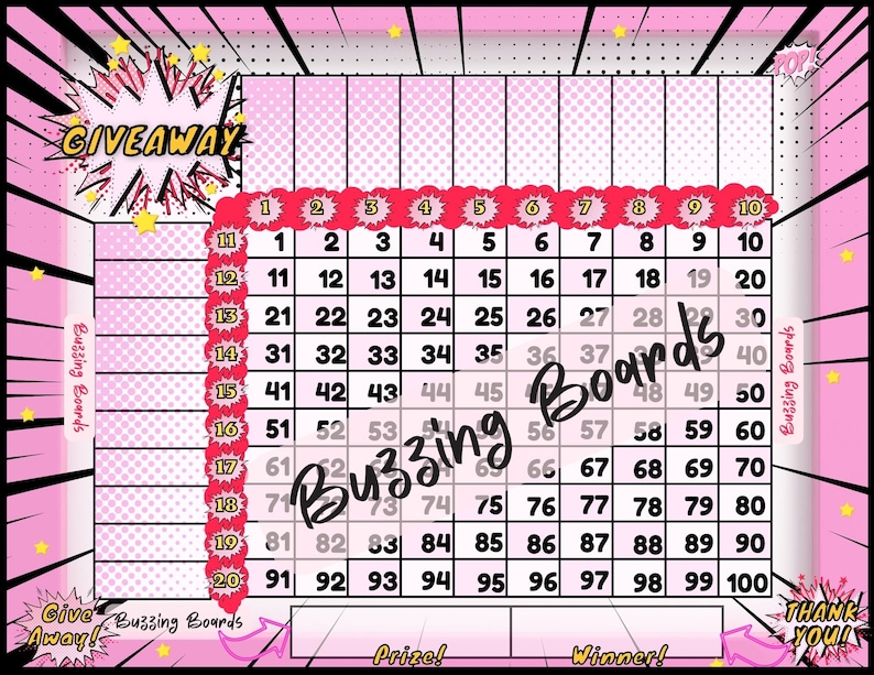 Give Away Bingo Grid, Bingo Board, 10x10 Grid, 20 Players, 2 PDF Files ...