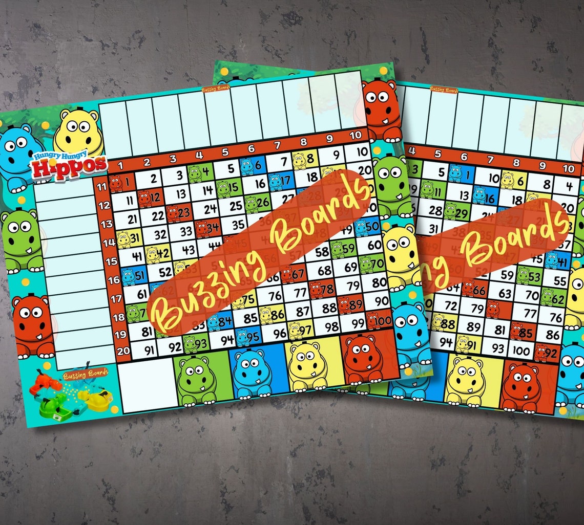 Hungry Hippos_grid Bingo Board, 10x10 Grid, 20 Players, 2 PDF Files ...
