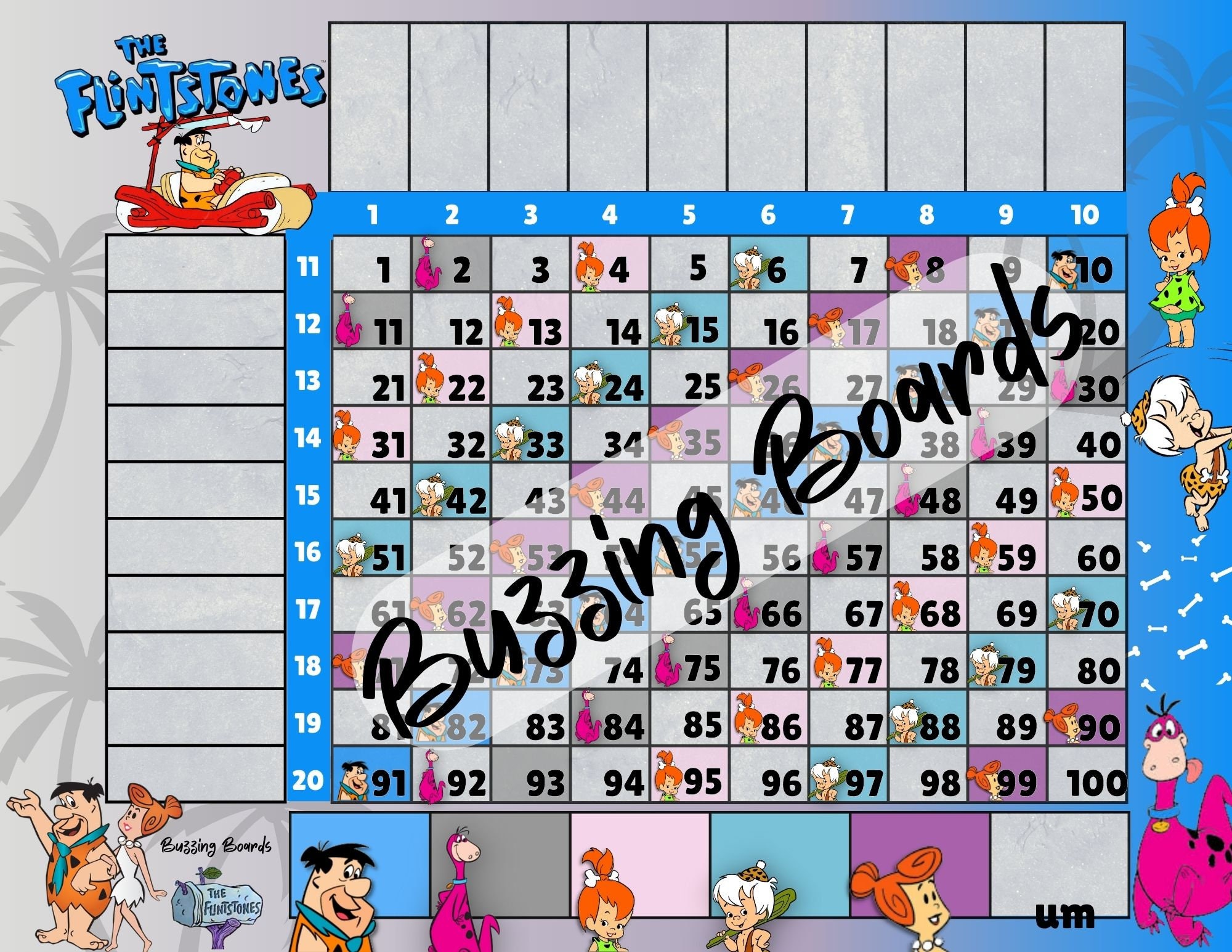 Flintstones 10x10 Bingo Bingo Board, 20 Players, 100 Ball, 2 PDF Files ...