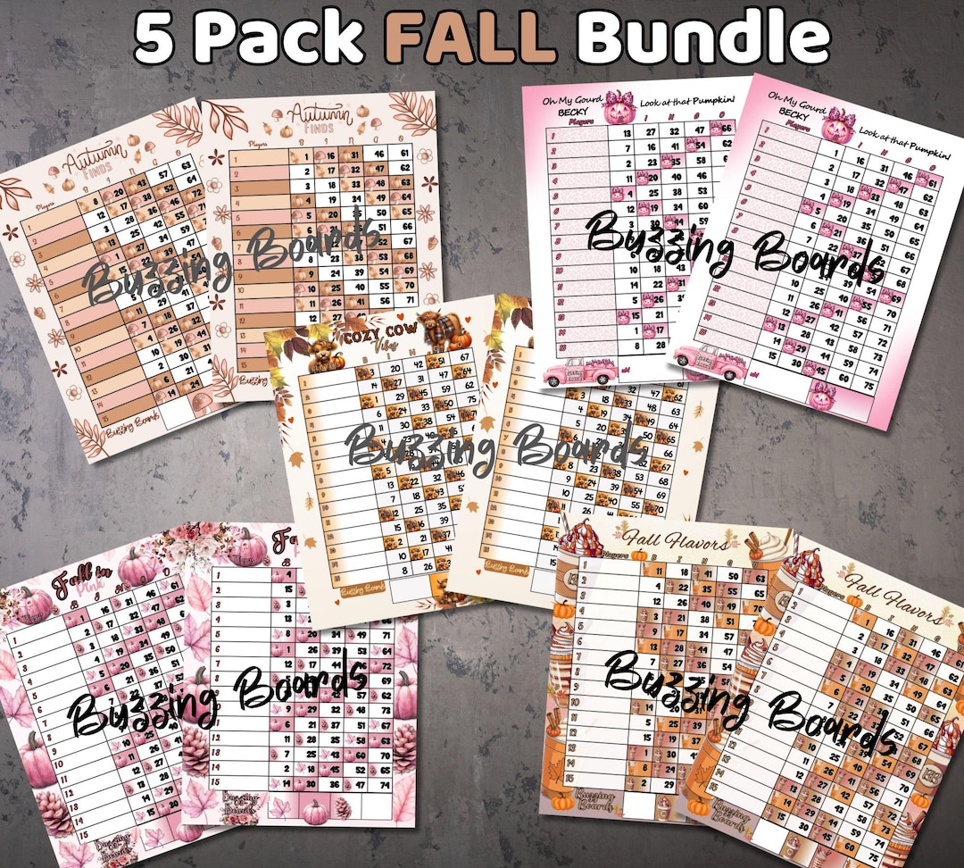 Five Fall Bingo Board Bundle - 15 Lines (1-75 Balls) 5 PDF (mixed and ...